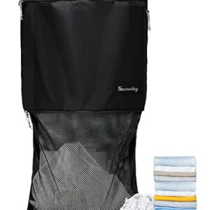 Mesh Laundry Bag Travel Bags-Small Hanging Wash Delicates Reusable Dirty Bag, Travel, Gym, Healthcare Workers, Laundry, Sports, Fitness, Swimwear, Camping, Wet Clothes. L (Black)