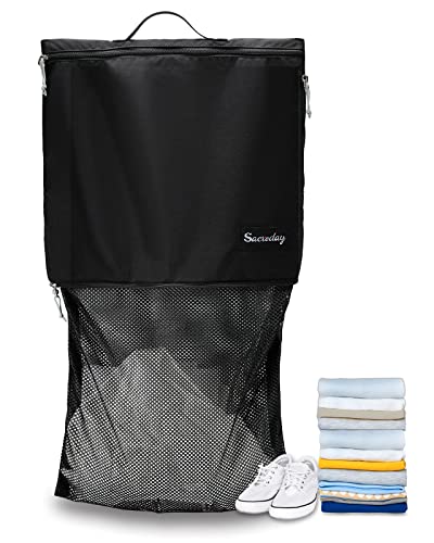 Mesh Laundry Bag Travel Bags-Small Hanging Wash Delicates Reusable Dirty Bag, Travel, Gym, Healthcare Workers, Laundry, Sports, Fitness, Swimwear, Camping, Wet Clothes. L (Black)