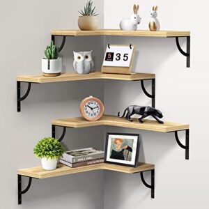 canupdog corner floating shelves wall mounted set of 4, wood display storage floating shelf for living room, bedroom, bathroom, kitchen, office