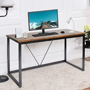 yrllensdan computer desk 55-inch large home office desk modern simple style study writing table black stable metal frame- dark brown