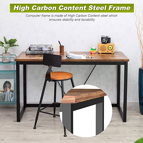 YRLLENSDAN Computer Desk 55-inch Large Home Office Desk Modern Simple Style Study Writing Table Black Stable Metal Frame- Dark Brown