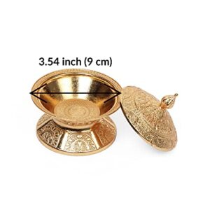 Alisveristime Traditional Ottoman Turkish Handmade Zamac Sugar Bowl with Lid (Diameter 3.34", Length 3.54"), Intricate Motifs, Ideal for Coffee and Tea Serving (Gold)