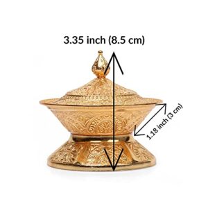 Alisveristime Traditional Ottoman Turkish Handmade Zamac Sugar Bowl with Lid (Diameter 3.34", Length 3.54"), Intricate Motifs, Ideal for Coffee and Tea Serving (Gold)