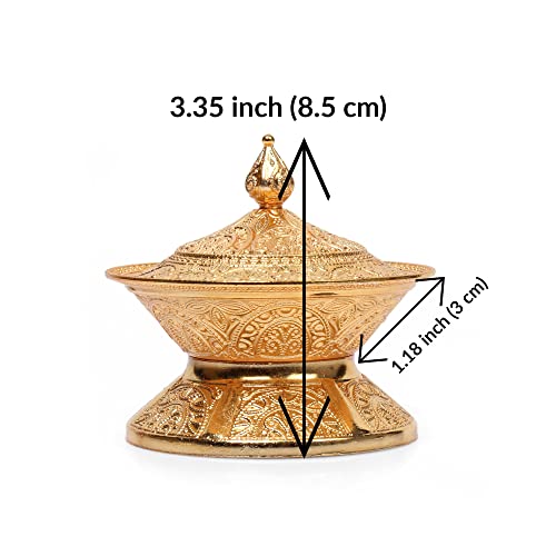 Alisveristime Traditional Ottoman Turkish Handmade Zamac Sugar Bowl with Lid (Diameter 3.34", Length 3.54"), Intricate Motifs, Ideal for Coffee and Tea Serving (Gold)