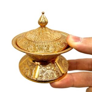 Alisveristime Traditional Ottoman Turkish Handmade Zamac Sugar Bowl with Lid (Diameter 3.34", Length 3.54"), Intricate Motifs, Ideal for Coffee and Tea Serving (Gold)