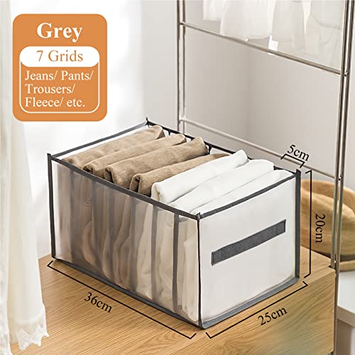 WATAKA 7 Grids Washable Wardrobe Clothes Organizer, 2PCS Closet Organizers and Storage, Clothes Drawer Organizers Mesh Separation Box for Legging, T-Shirt, Underwear, Socks - Grey