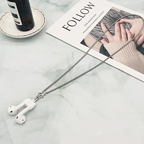 Airpod Strap Necklace Holder Magnetic, Anti-Lost Stainless Steel Lanyard Cord for Neck Compatible with AirPods 1/2/Pro (Silver Chain)