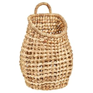 mDesign Open Weave Water Hyacinth Hanging Wall Storage Belly Basket for Flowers & Essentials, Decorative Boho Mounted Organizer for Pantry, Closet, Bathroom, and The Door - Natural/Tan