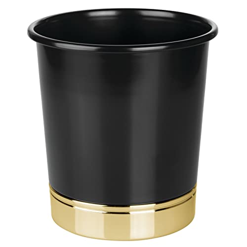 mDesign Small Round Metal Bathroom Wastebasket - Decorative Trash Can and Garbage Basket - Powder Room and Bathroom Trash Bin - Small Trash Can for Bathroom - Hyde Collection - Black/Soft Brass