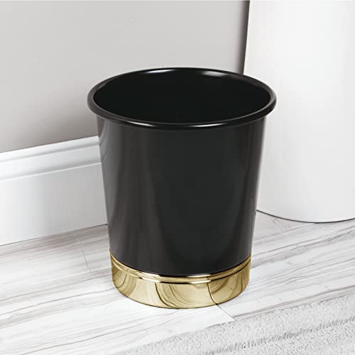 mDesign Small Round Metal Bathroom Wastebasket - Decorative Trash Can and Garbage Basket - Powder Room and Bathroom Trash Bin - Small Trash Can for Bathroom - Hyde Collection - Black/Soft Brass