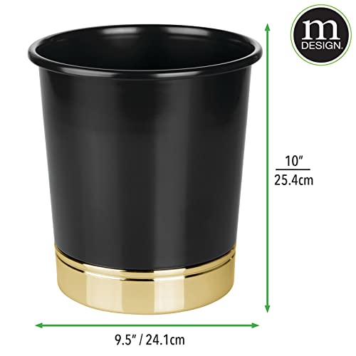 mDesign Small Round Metal Bathroom Wastebasket - Decorative Trash Can and Garbage Basket - Powder Room and Bathroom Trash Bin - Small Trash Can for Bathroom - Hyde Collection - Black/Soft Brass