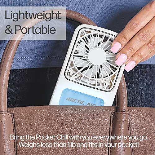 Arctic Air Portable Fan, Pocket Chill Handheld Mini Fan, Rechargeable Personal Air Cooler with Hydro-Chill Technology, 3 Speeds & Built-in-Kickstand, Cordless for Travel, Indoor or Outdoor Use