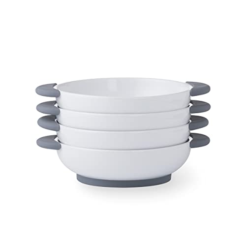 Everyday Solutions Stoneware Everyday Stay-Cool Silicone Handles and Base Bowl Set - Great for Hot & Cold Dishes - Dishwasher and Microwave Safe - Set of 4 - Size 8’’x2’’