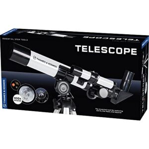 the thames & kosmos telescope essential stem tool | childrens refractor telescope with 100x magnification & built-in compass | classic scientific device for astronomical & terrestrial observations