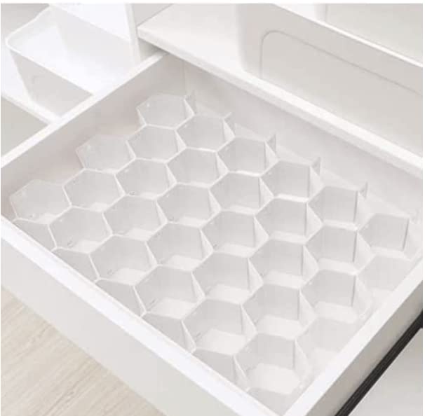 RoomForLife - HoneyComb Drawer Organizer - Snap Together Customizable Set of 8 - Organization for Garments & Small Items in any sized drawer