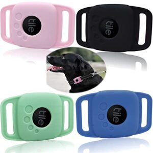 silicone case for tile mate 2022 for dog, protective cover sleeve for tilemate finder for cat pet collar necklace dropper, secure holder for kids schoolbag (black,green,pink,blue,4pack)