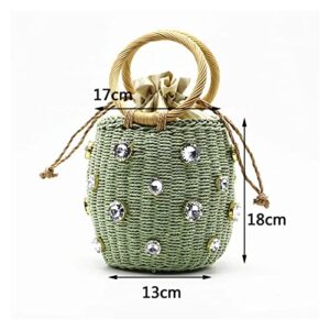 ZHYLing Small Drawstring Straw Tote Hand Braided Bucket Bag Summer Beach Wrist Wallet Organizer (Color : Beige)