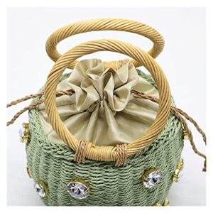 ZHYLing Small Drawstring Straw Tote Hand Braided Bucket Bag Summer Beach Wrist Wallet Organizer (Color : Beige)