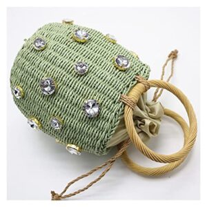 ZHYLing Small Drawstring Straw Tote Hand Braided Bucket Bag Summer Beach Wrist Wallet Organizer (Color : Beige)