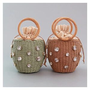 ZHYLing Small Drawstring Straw Tote Hand Braided Bucket Bag Summer Beach Wrist Wallet Organizer (Color : Beige)