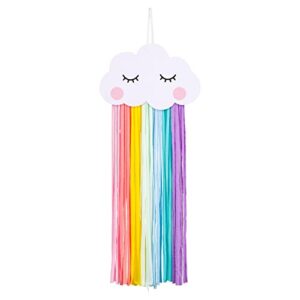 whaline rainbow hair bow holder hanging hair clip organizer hairpins hanger wood cloud rainbow tassel hair accessories storage wall hanger for girl women room decoration