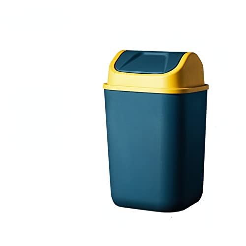 NA 14L Household Living Room Bathroom Kitchen Rotary Trash Can with Lid Large-Capacity Simple Wastepaper Basket Navy Blue1