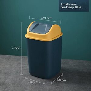 NA 14L Household Living Room Bathroom Kitchen Rotary Trash Can with Lid Large-Capacity Simple Wastepaper Basket Navy Blue1