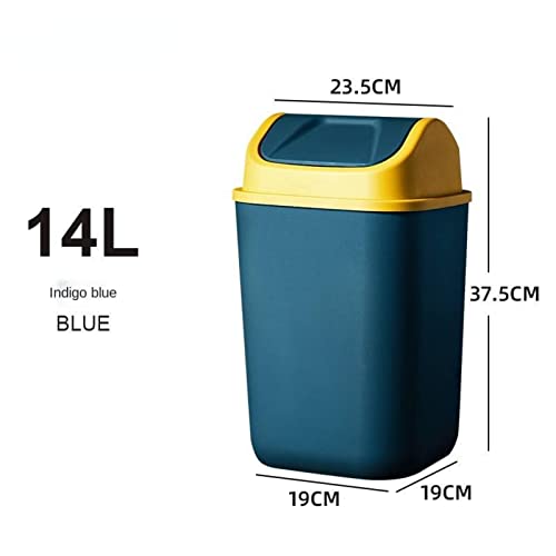 NA 14L Household Living Room Bathroom Kitchen Rotary Trash Can with Lid Large-Capacity Simple Wastepaper Basket Navy Blue1