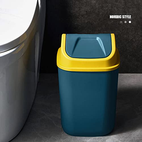 NA 14L Household Living Room Bathroom Kitchen Rotary Trash Can with Lid Large-Capacity Simple Wastepaper Basket Navy Blue1