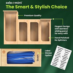 Bag Storage Organizer for Drawer - Ziplock Bag Storage Organizer with Slider Cover - Bamboo Food Plastic Baggie Holder & Container, Sandwich & Snack Sized Slider Bags Dispenser for your kitchen drawer