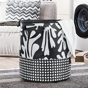 yohom round laundry basket with zipper, adjustable clothes hamper stand-up hamper retractable laundry bag for college dorm, bedroom, bathroom, kids room (black floral, large)