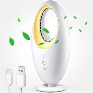 desk fan, bladeless fan small table fan with gradient led light, 4000mah 12 inch quiet portable personal fan with touch control for bedroom office desktop dorm