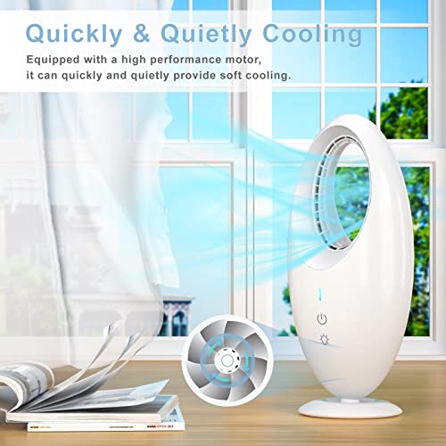 Desk Fan, Bladeless Fan Small Table Fan with Gradient LED Light, 4000mAh 12 Inch Quiet Portable Personal Fan with Touch Control for Bedroom Office Desktop Dorm