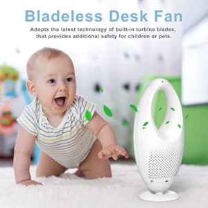 Desk Fan, Bladeless Fan Small Table Fan with Gradient LED Light, 4000mAh 12 Inch Quiet Portable Personal Fan with Touch Control for Bedroom Office Desktop Dorm