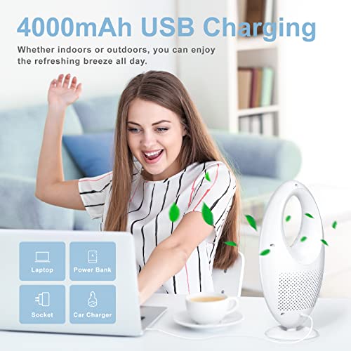 Desk Fan, Bladeless Fan Small Table Fan with Gradient LED Light, 4000mAh 12 Inch Quiet Portable Personal Fan with Touch Control for Bedroom Office Desktop Dorm