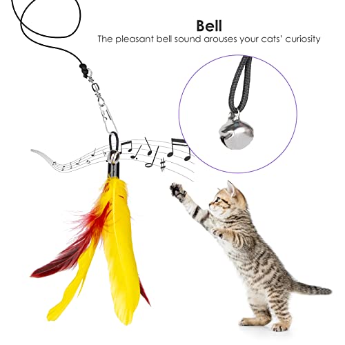 Oziral Cat Feather Toys 18 Pack Interactive Cat Toys Include 2PCS Retractable Cat Wand Toys Cat Rainbow Wand and 10PCS Assorted Cat Teaser Refills with Bell for Indoor Cats Kitten