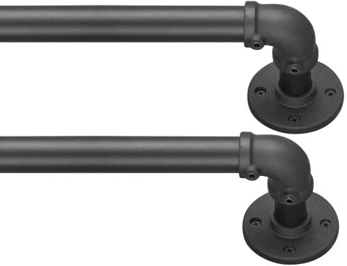 Higswor Blackout Curtain Rod : Industrial Curtain Rods 2 Pack Wrap Around Curtain Rods for Windows 28 to 48 inch Rustic Outdoor Curtain Rod for Bedroom Patio Farmhouse Matte Black Curtain Rod