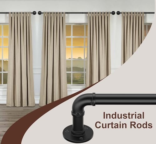 Higswor Blackout Curtain Rod : Industrial Curtain Rods 2 Pack Wrap Around Curtain Rods for Windows 28 to 48 inch Rustic Outdoor Curtain Rod for Bedroom Patio Farmhouse Matte Black Curtain Rod