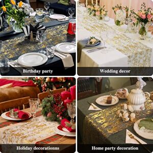 Ohanniewa Gold Table Runner 11 Inch x 16 Feet Glitter Metallic Gold Mesh Table Runner Roll Table Decorations for Wedding, Birthday, Banquet, Christmas