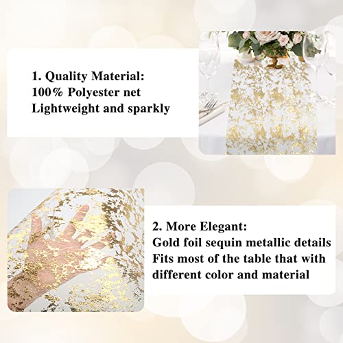 Ohanniewa Gold Table Runner 11 Inch x 16 Feet Glitter Metallic Gold Mesh Table Runner Roll Table Decorations for Wedding, Birthday, Banquet, Christmas