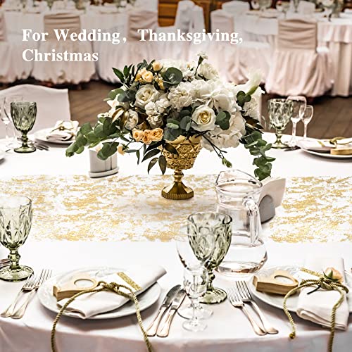 Ohanniewa Gold Table Runner 11 Inch x 16 Feet Glitter Metallic Gold Mesh Table Runner Roll Table Decorations for Wedding, Birthday, Banquet, Christmas