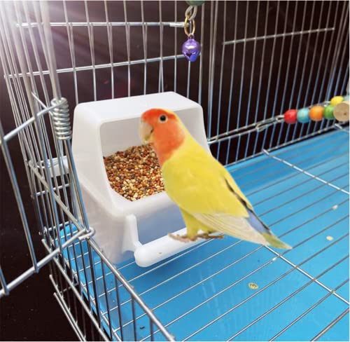 BRYHZKCM Small Bird Slot Feeder No Mess Cage Hanging Feeder Cup Plastic Food & Water Dispenser Bowl，(2 Pieces)