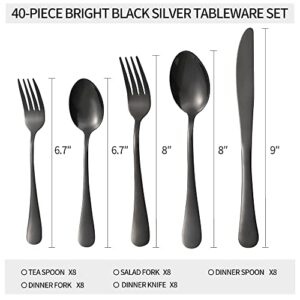 Xingjiake Black Silverware Set 40 Piece, Flatware Cutlery Set For 8, Stainless Steel Forks And Spoons Silverware Set, Kitchen Utensils Set, Dishwasher Safe