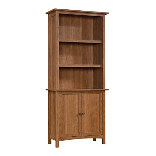 Sauder Union Plain Bookcase with Door/Book Shelf, Prairie Cherry Finish