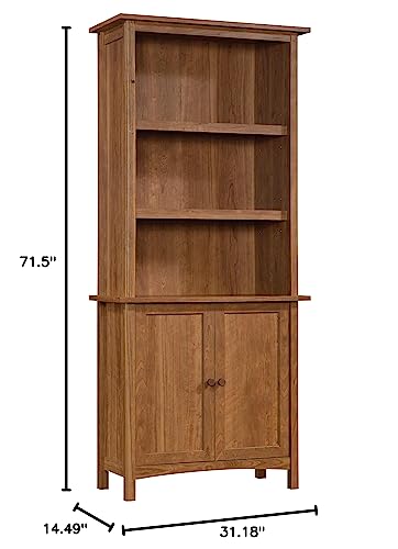 Sauder Union Plain Bookcase with Door/Book Shelf, Prairie Cherry Finish