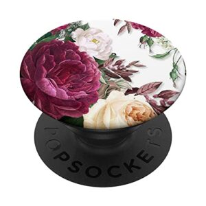 Hot pink White Flower Floral Pattern Phone Popper PopSockets Swappable PopGrip