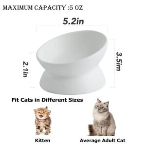 KITCHENLESTAR Ceramic Raised Cat Bowls, Slanted Cat Dish Food or Water Bowls, Elevated Porcelain Pet Feeder Bowl Protect Cat's Spine, Stress Free, Backflow Prevention (Grey) (White)