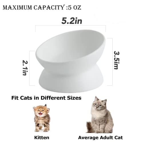 KITCHENLESTAR Ceramic Raised Cat Bowls, Slanted Cat Dish Food or Water Bowls, Elevated Porcelain Pet Feeder Bowl Protect Cat's Spine, Stress Free, Backflow Prevention (Grey) (White)