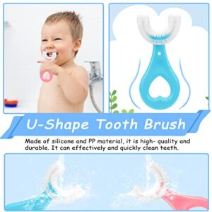 ANOOVV U Shaped Kids Toothbrushes Soft Silicone Brush Head Whole Mouth Toothbrush with Handle 360 ° Oral Teeth Cleaning Design for Toddler Age 2-6, 4 Pack