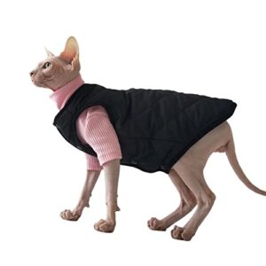 Sphynx Hairless Cat Clothes Winter Vest, Pet Warm Outerwear Sleeveless Apparel for Cats & Small Dogs Black S